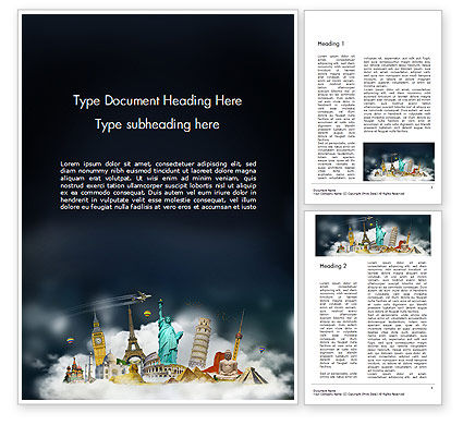 Cloud Full of Famous Monuments Word Template 14707 | PoweredTemplate.com