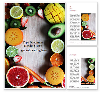 Slices of Fruits and Vegetables Word Template 16361 | PoweredTemplate.com