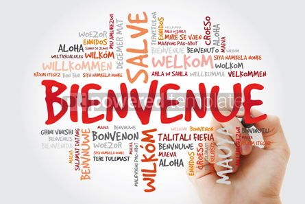 Bienvenue (Welcome in French) word cloud with marker in differen Stock ...