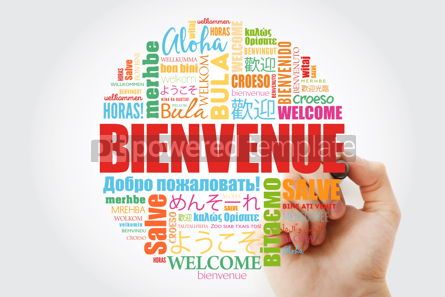 Bienvenue Welcome in French word cloud with marker in differen Foto 74556