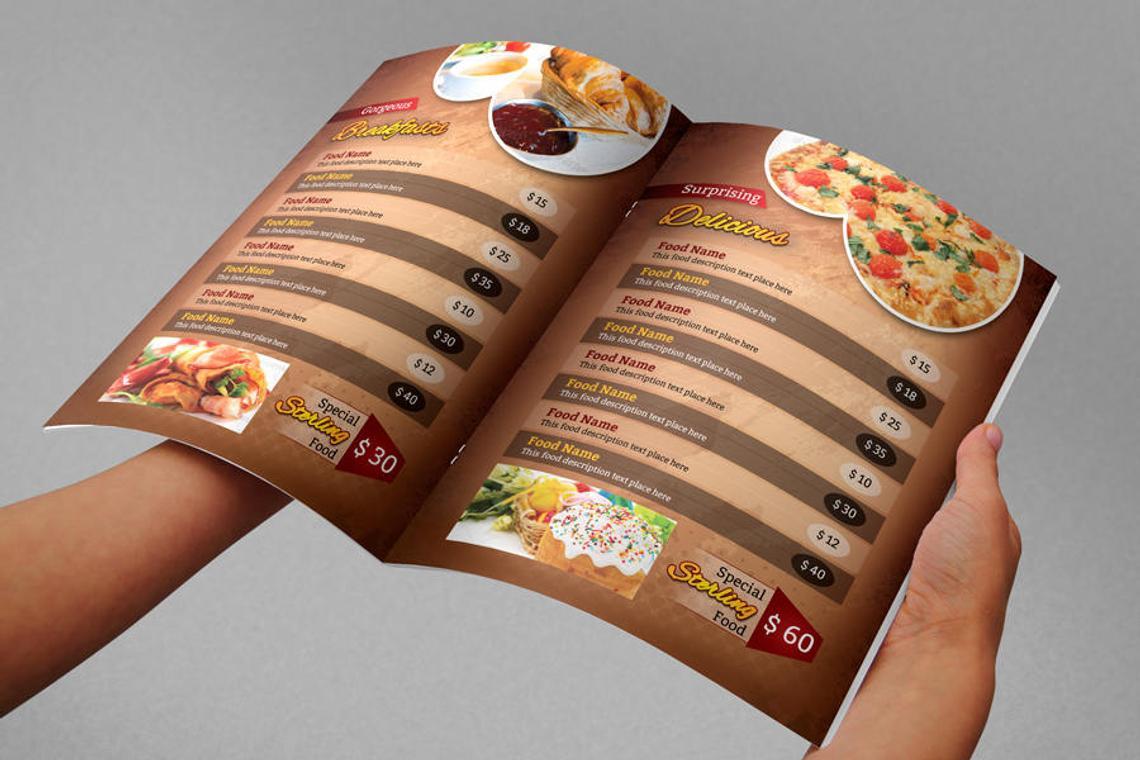 Printable Restaurant Menu Adobe Photoshop Template Folleto 