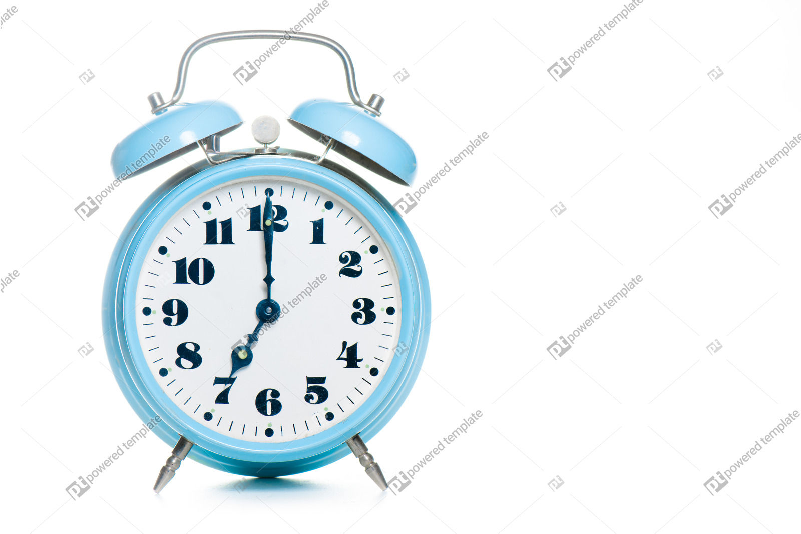 Classic Table Alarm Clock Light Blue on a White Background Stockfoto 101151