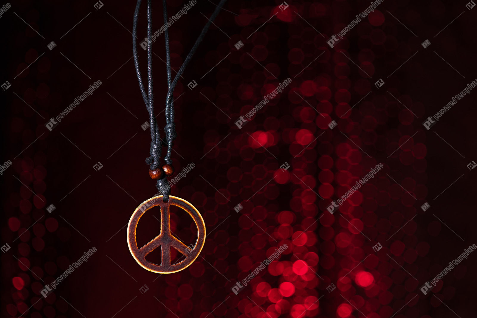 Wooden Peace Symbol with Red Lights Background Photo 111674