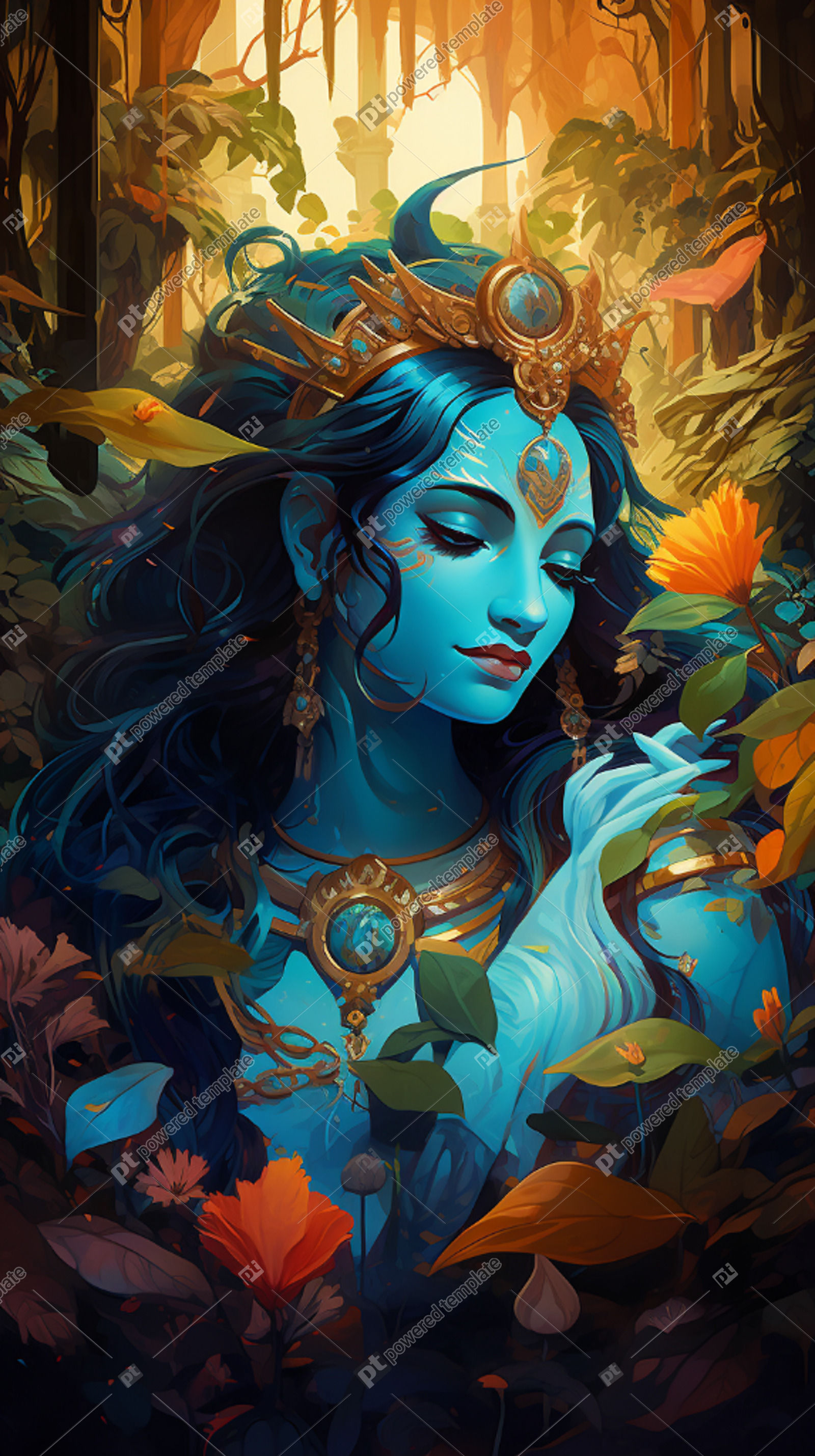 Krishna in Forest Temple Illustration | AI Image | PoweredTemplate ...