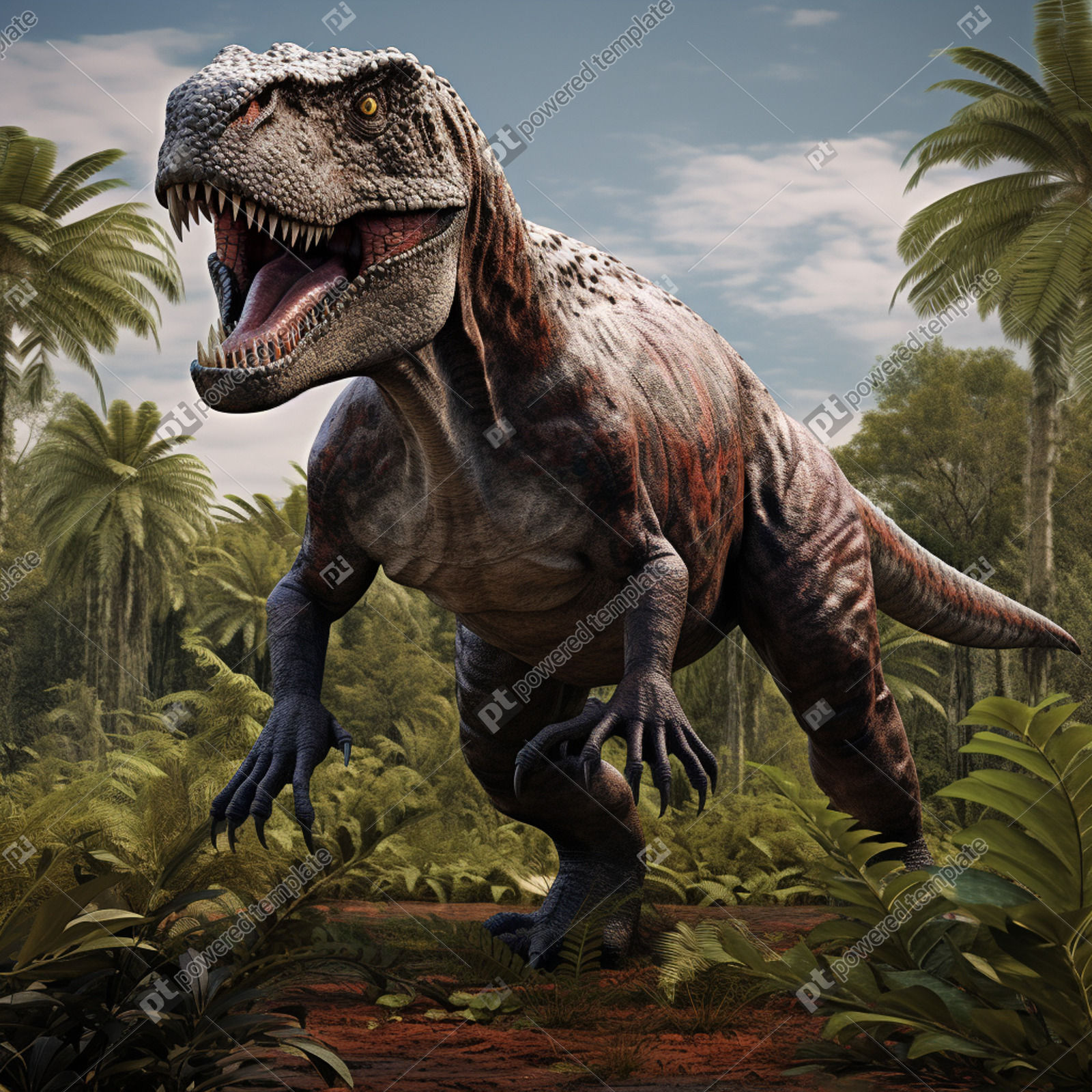 Detailed Illustration of Jurassic Period with Tyrannosaurus Rex in 16K ...