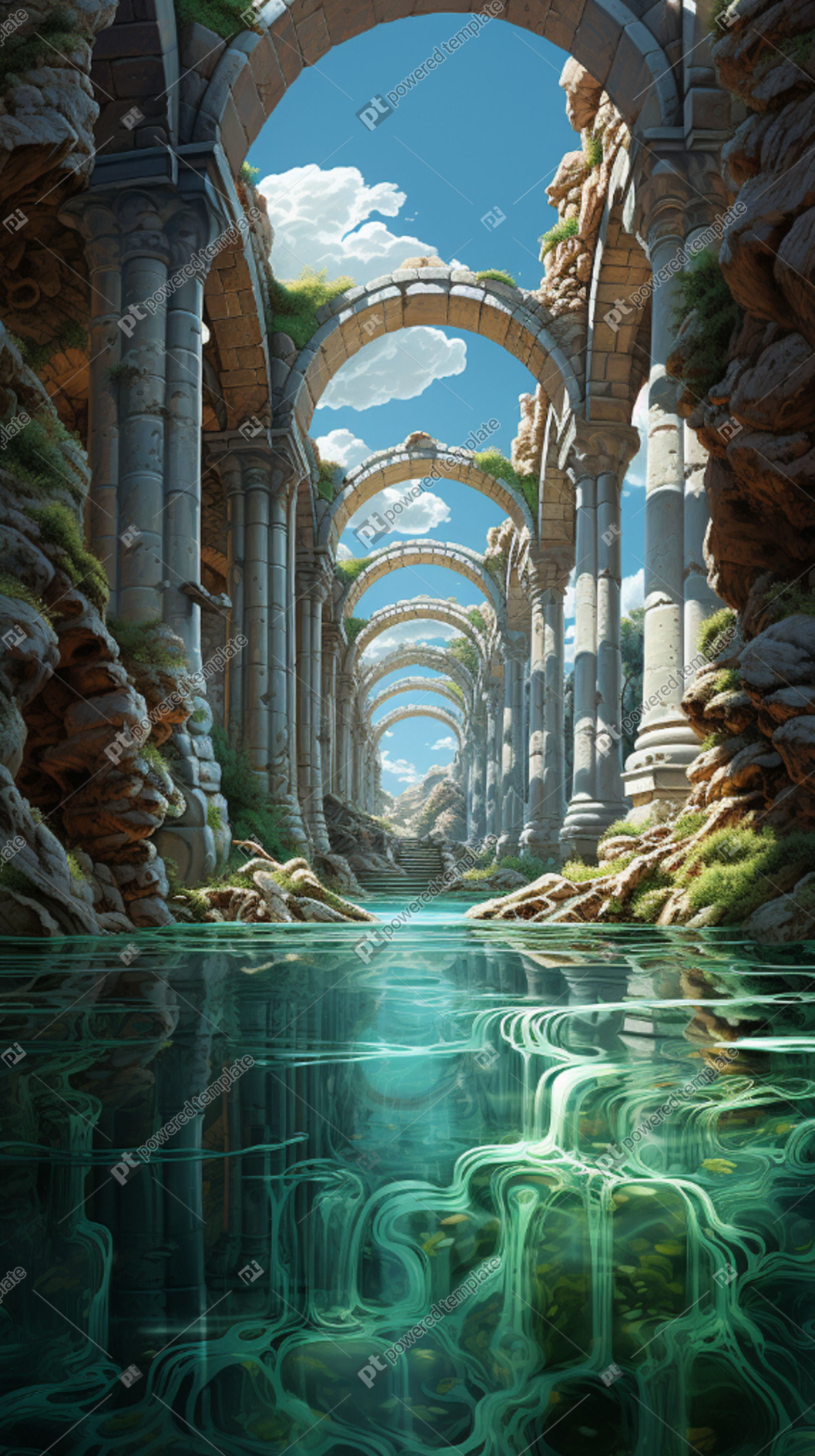 Flowing Illusions Surreal Roman Aqueduct Painting | AI Image ...