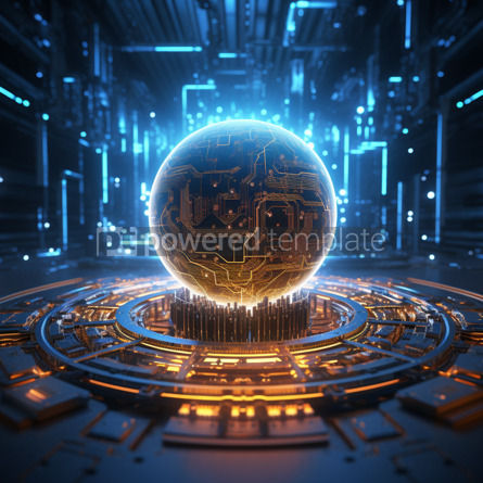 Glowing Orb Illuminated Amidst Neon Computer Chips and Electric Wiring ...