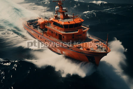 Iconic Orange Boat Conquering Rough Waters A Birds-Eye-View Photo | AI ...