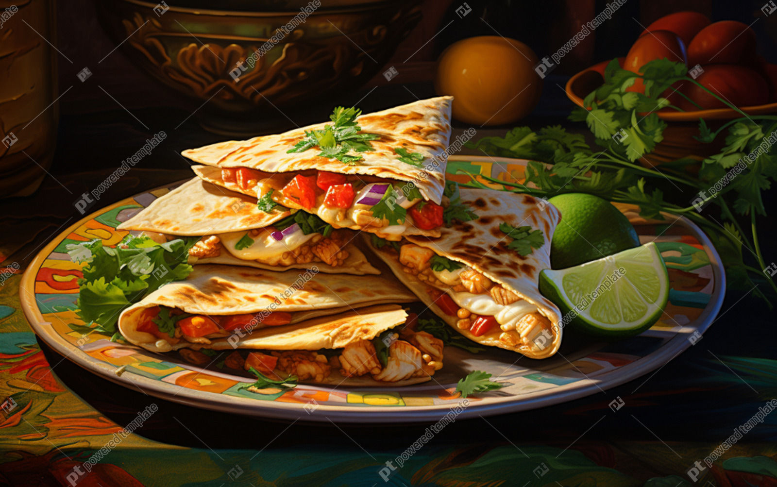 Dynamic Chicken Quesadilla Plated in Anatoly Metlan Style with High ...