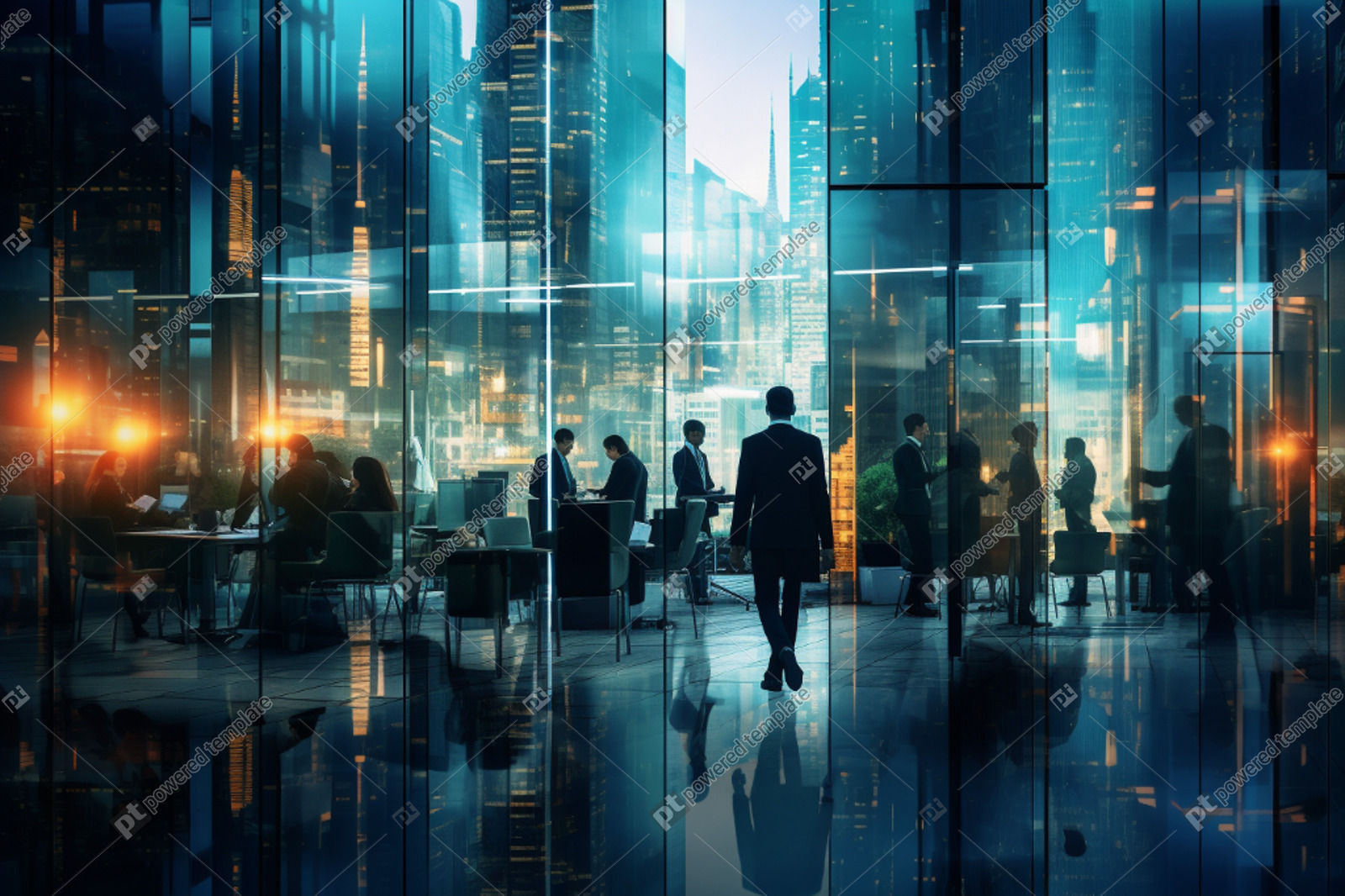 Urban Elegance Dark Aquamarine and Indigo Business Silhouettes in Glass ...