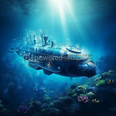 Slow-moving Blue Submarine in Disney-style Underwater Scene | Imagen de ...