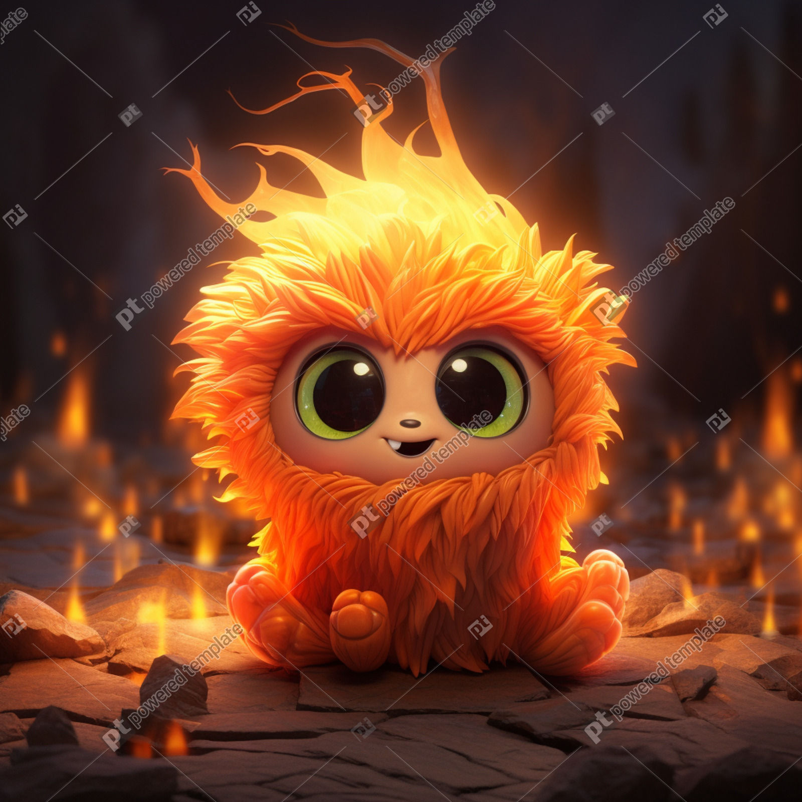 Cute Fire Creature A Hyperreal Pixar-Style Illustration | AI Image ...