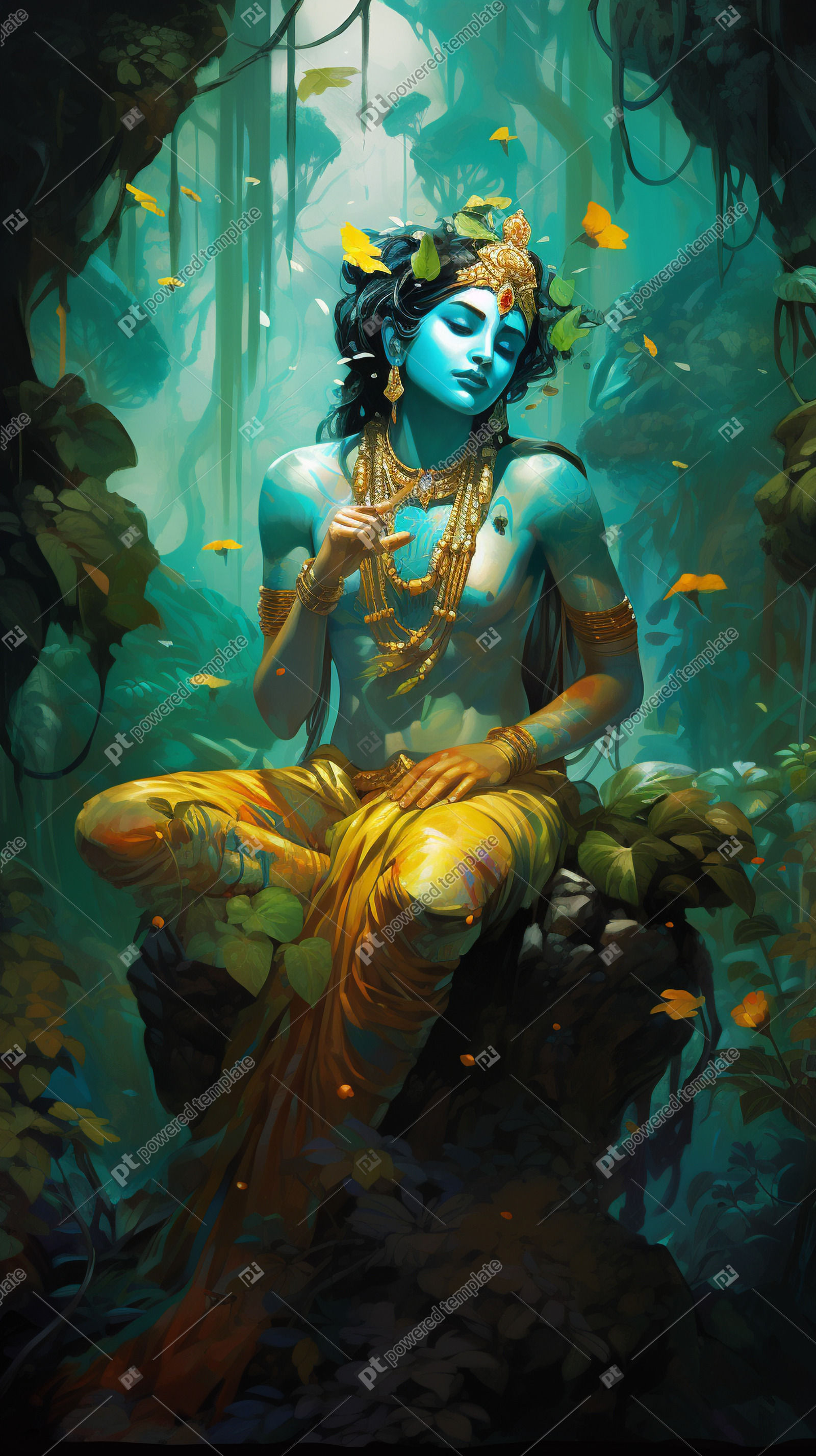 Colorful Melancholy God Krishna in Forest Temple Illustration | AI 그림 ...