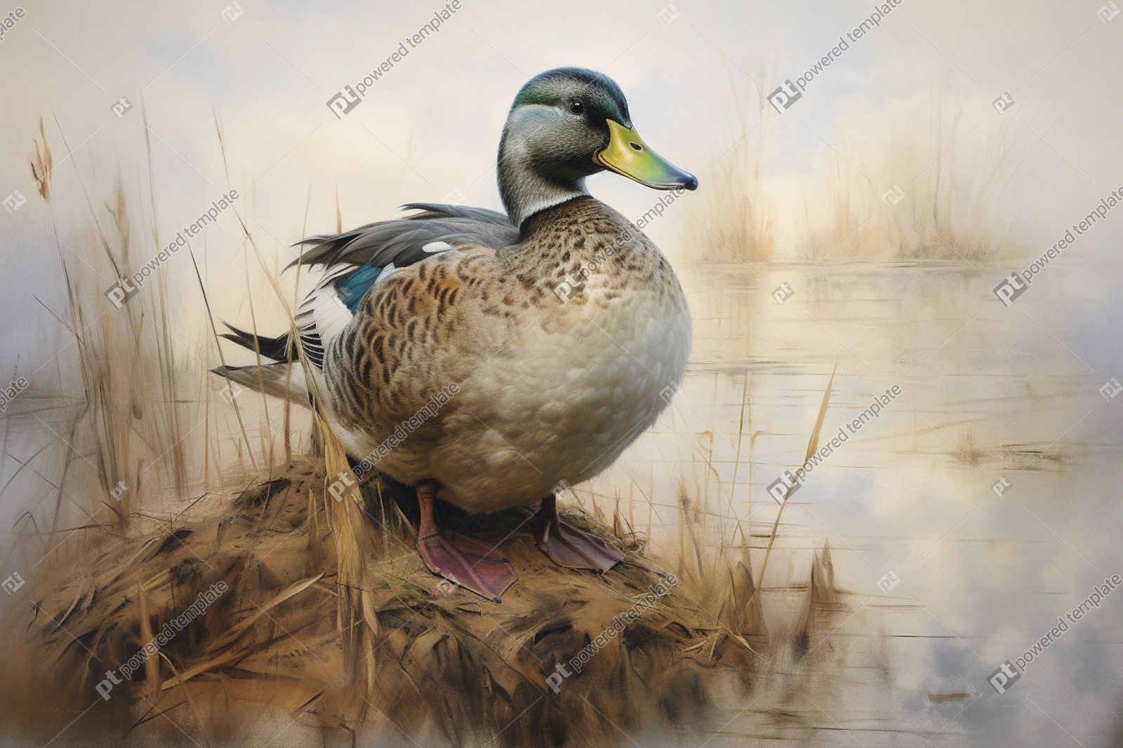 Vintage Bromoil Print Award-winning Mallard Duck Illustration with ...