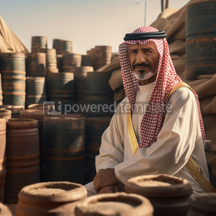 Sheikh in Sahara Realistic Photo of Saudi Arabian Sheikh Surrounded by ...
