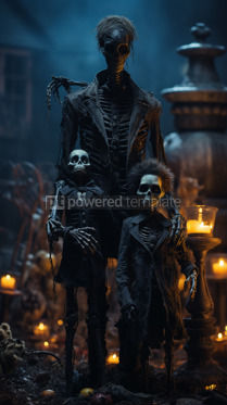 Tim Burton-inspired Halloween Family at Night in Front of Decorated ...