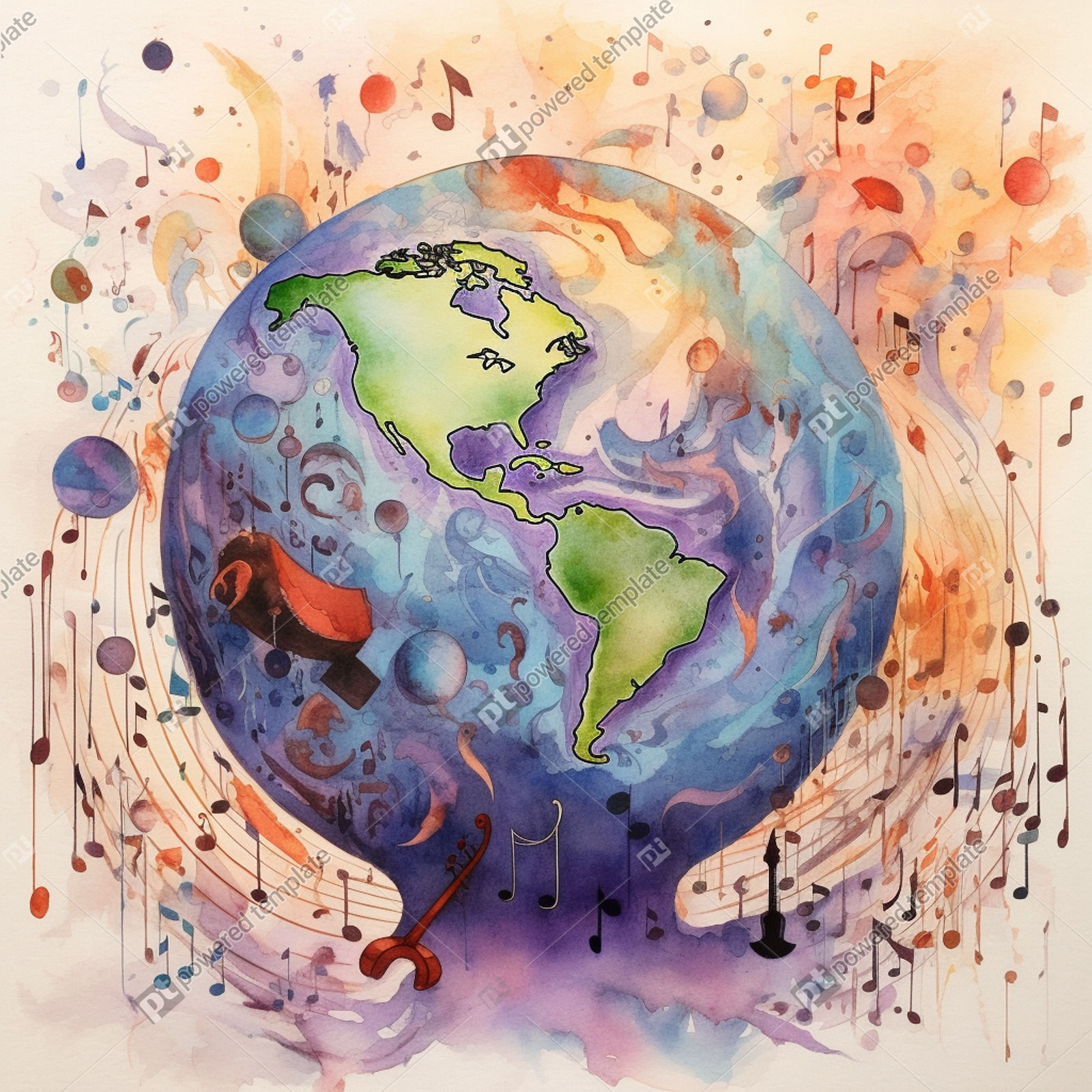 Earth's Melodic Symphony Captivating Watercolor Illustration of the ...