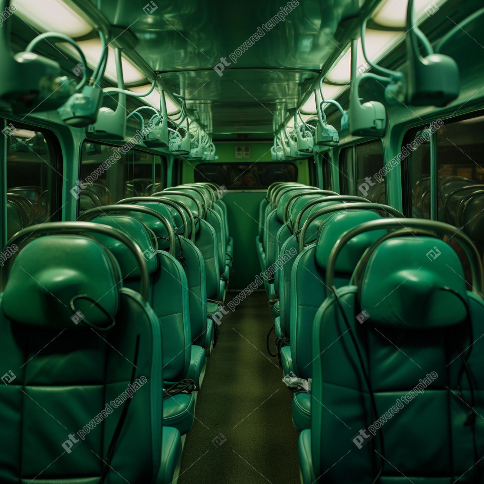 Realistic Surreal Bus Interior with Passengers Electrode Headset Cables ...