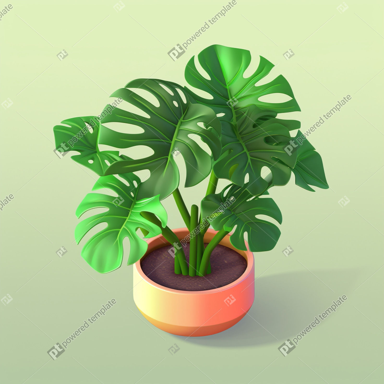Isometric View Cute Animated Rendering of Monstera Plant | Free, AI ...