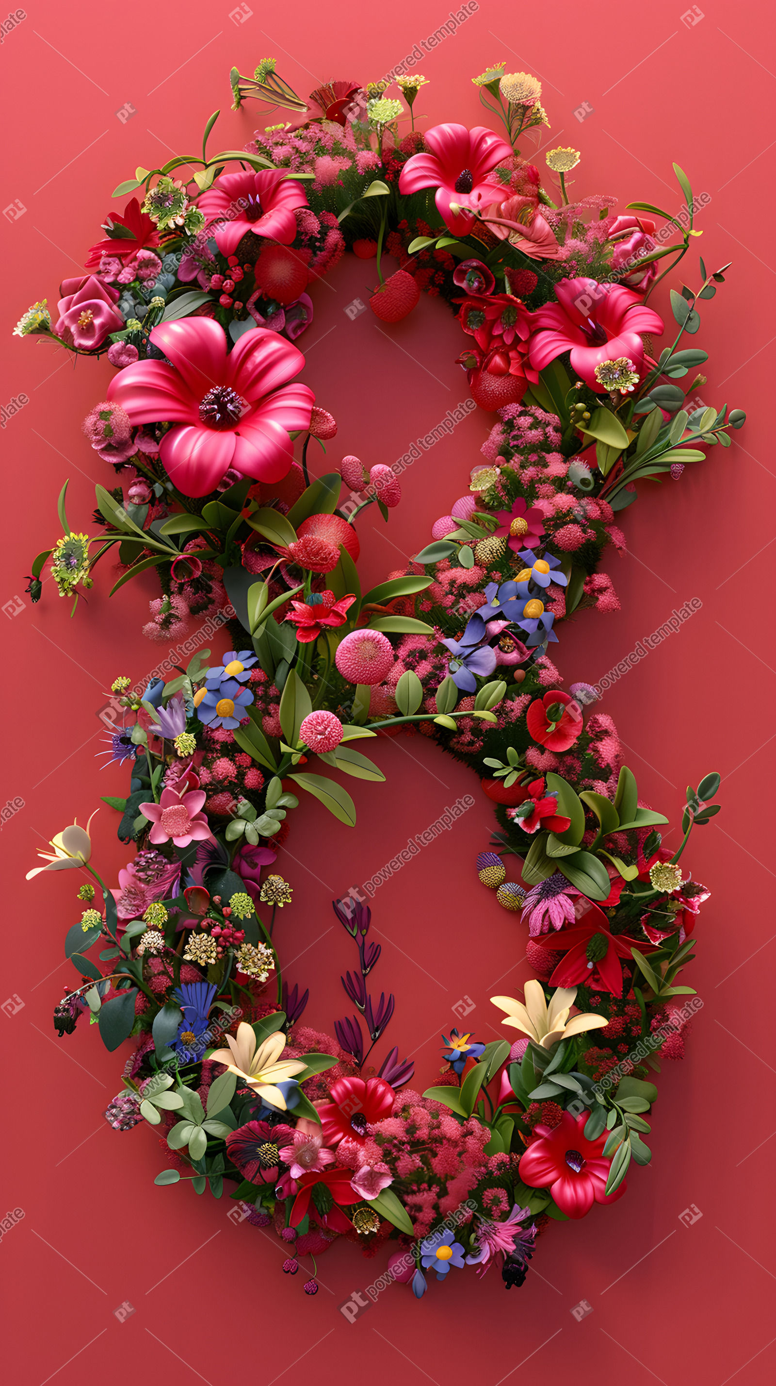 Intricate Number 8 Design with Red Wildflowers and Leaves | AI Image ...
