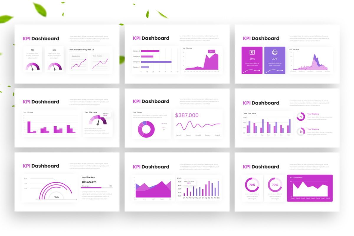 Violet KPI Dashboard Analysis - PowerPoint Template | Presentation ...