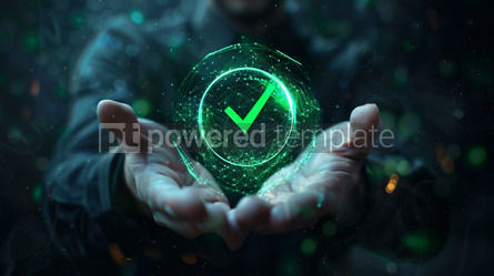 Digital Compliance Businessman Holds Ho Lographic Green Check Mark | AI ...