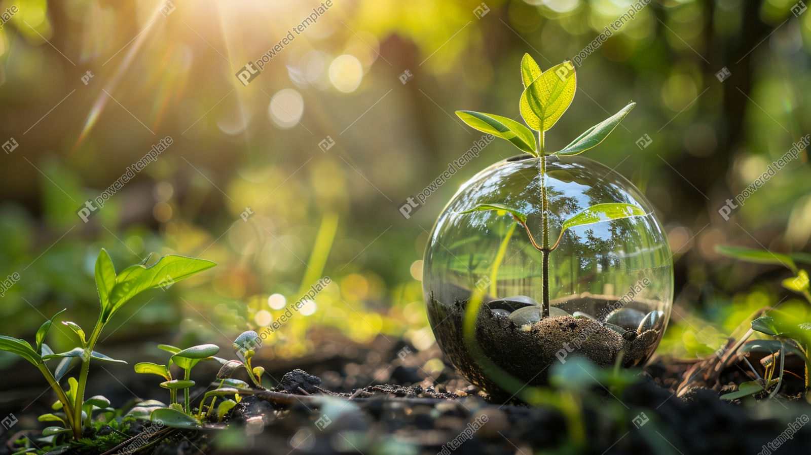 Thriving Sapling in a Protected Sphere A Symbol of Sustainable Growth ...