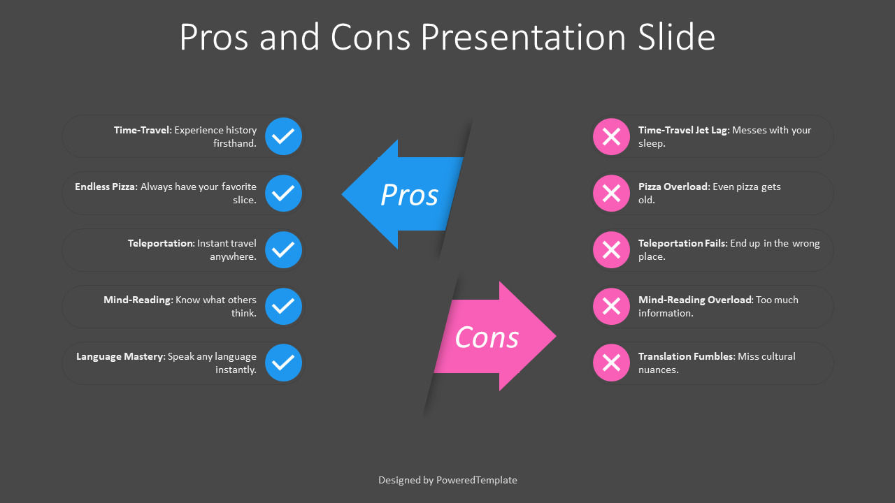 Free Pros and Cons Presentation Template - Modèle de présentation gratuit pour Google Slides et ...
