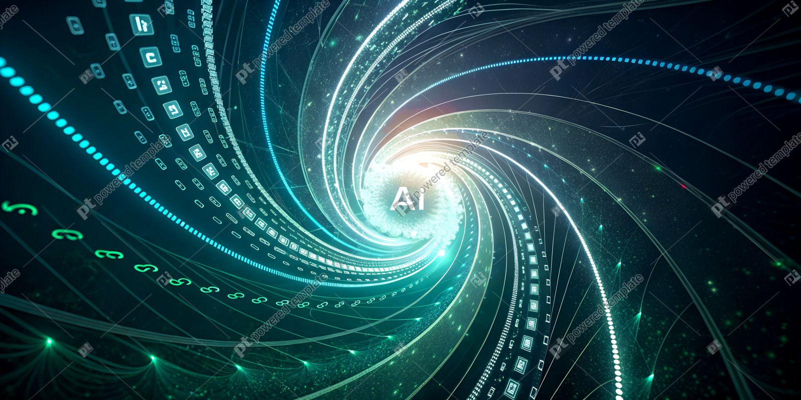 Spiraling Data Vortex with AI Core and Glowing Digital Streams | AI ...