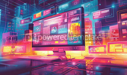 Control Room with Multiple Neon Screens and Interfaces Generate AI ...