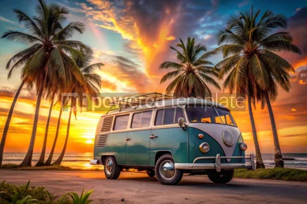 Classic Vw Bus at the Beach a Vibrant and Colorful Generative AI | AI ...