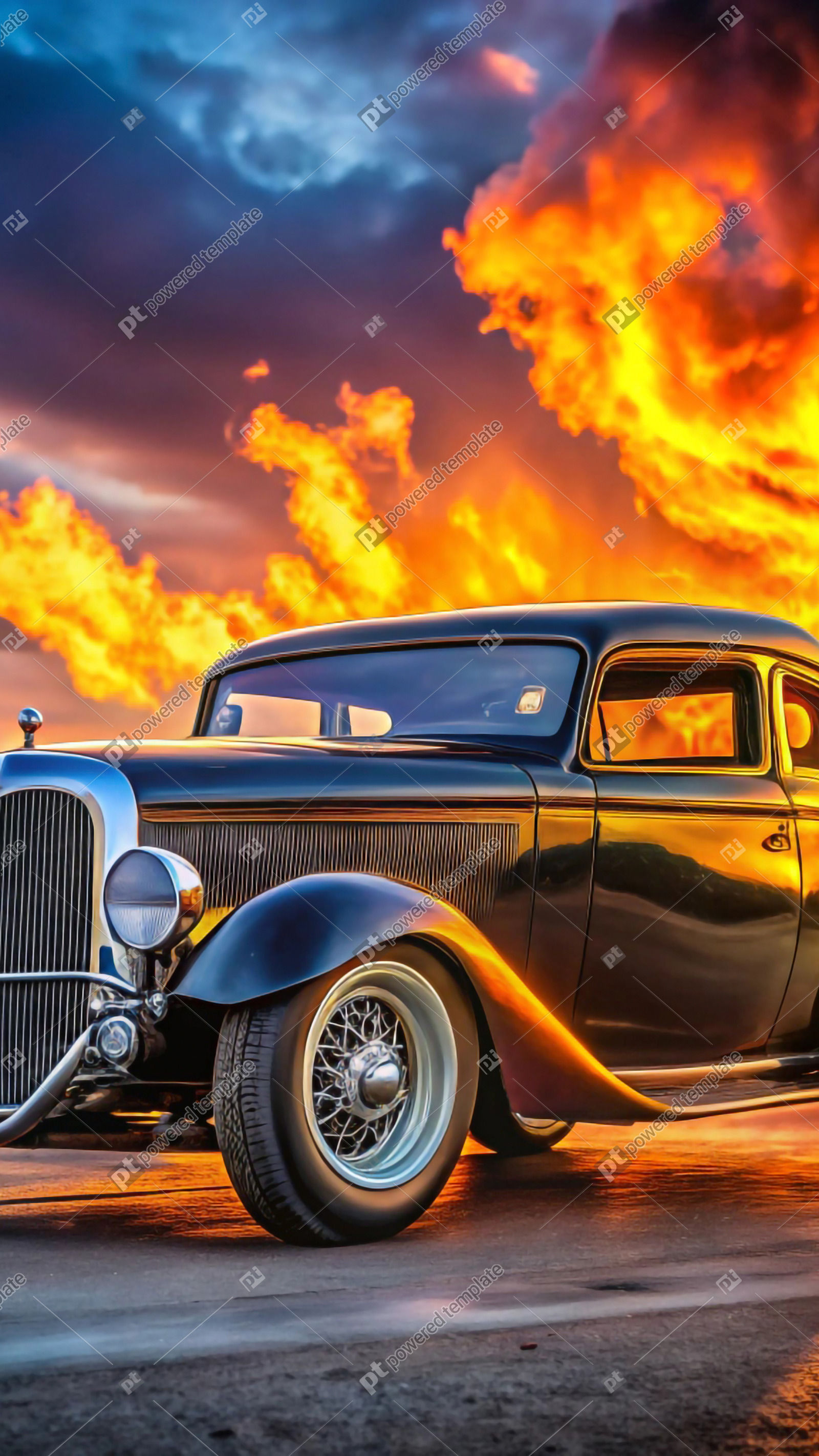 Flames a Classic Hot Rod Generative AI | AI Image | Photo Wall | 145392 | PoweredTemplate.com