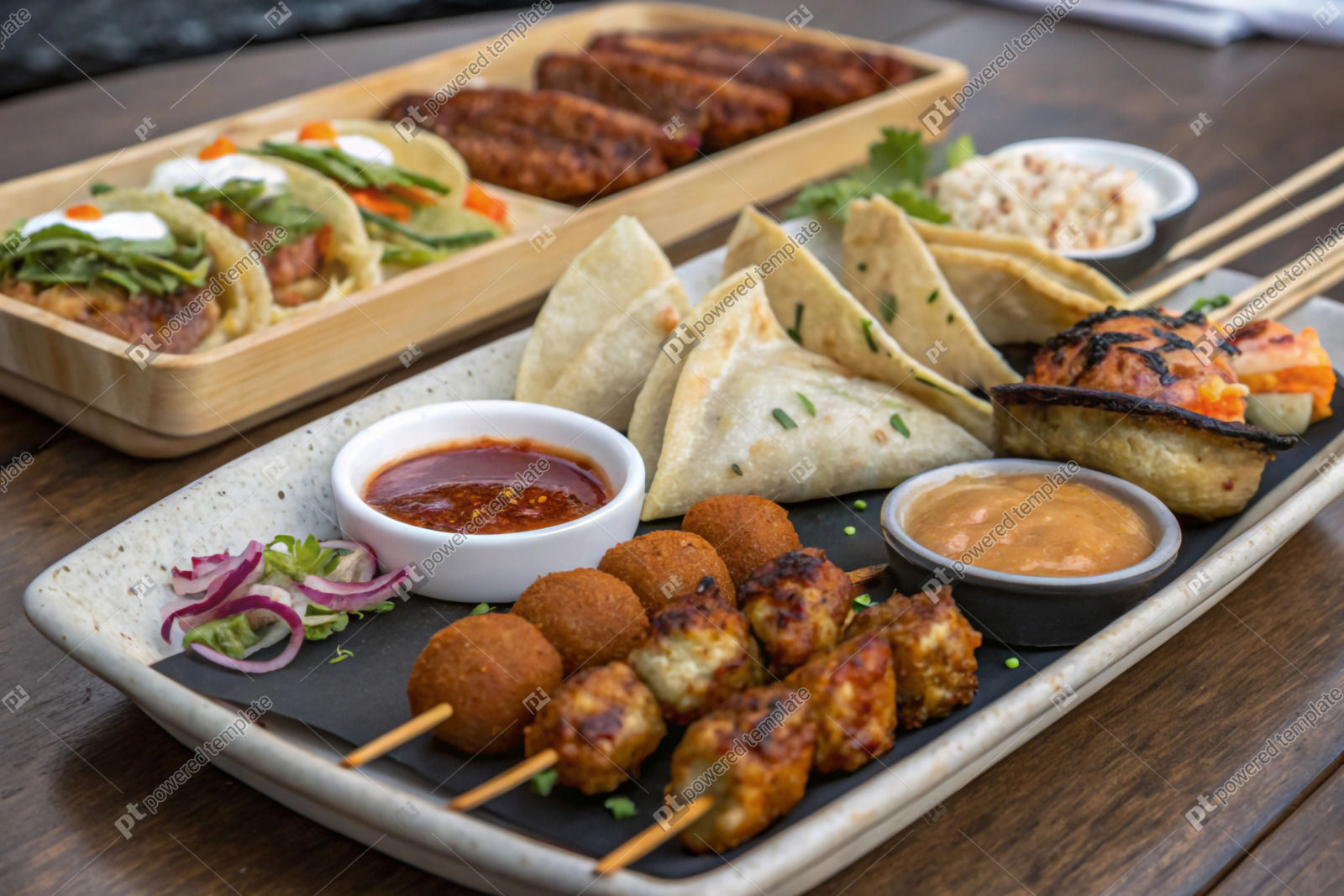 Fusion Street Food Platter | AI Image | Photo Wall | 145902 | PoweredTemplate.com