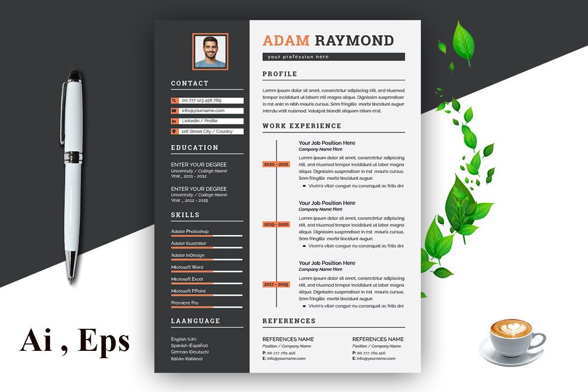 Modern Resume Template Layout and Black Sidebar | Modele de CV ...