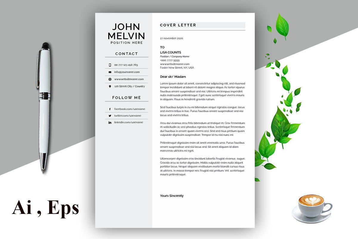 Resume and Cover Letter Layout with Dark Gray Sidebar | テンプレートを再開 ...