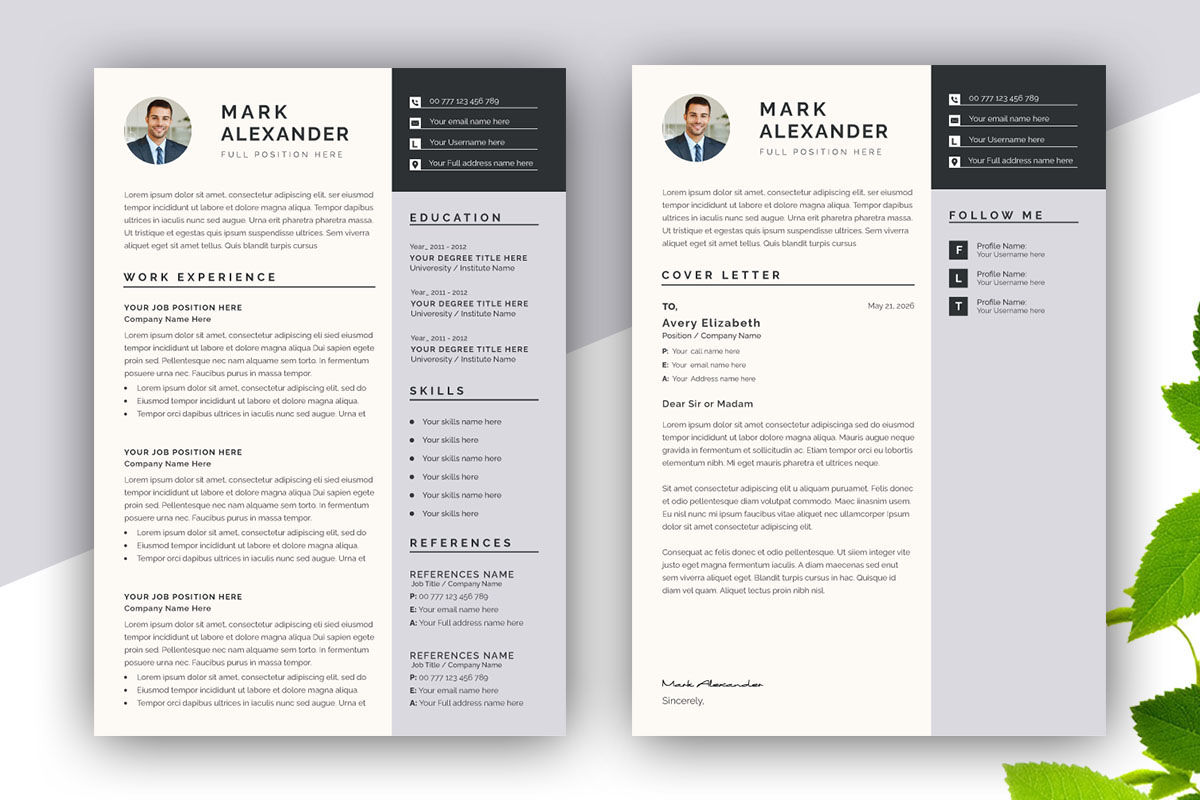 Simple and Elegant Resume Set | Resume Template | Resumepage | 148010 ...