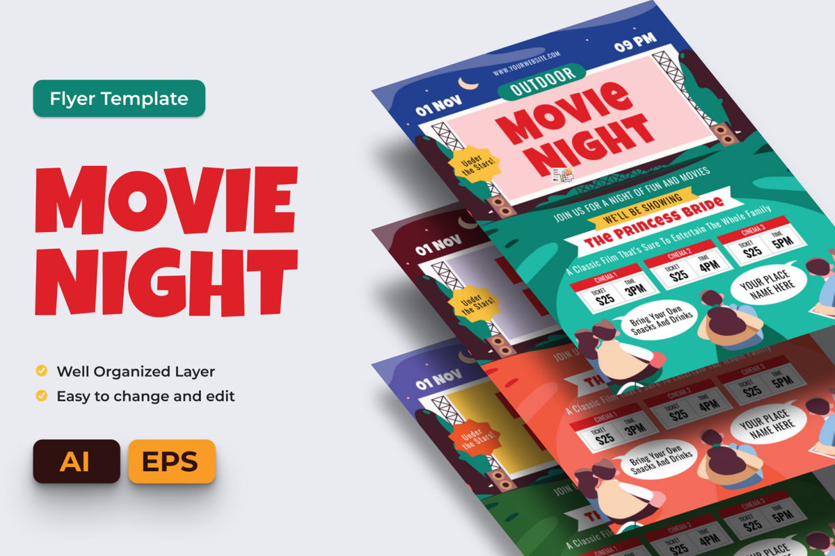 Outdoor Movie Night Flyer Template | Pamflet | Rrgraph | 154556 ...
