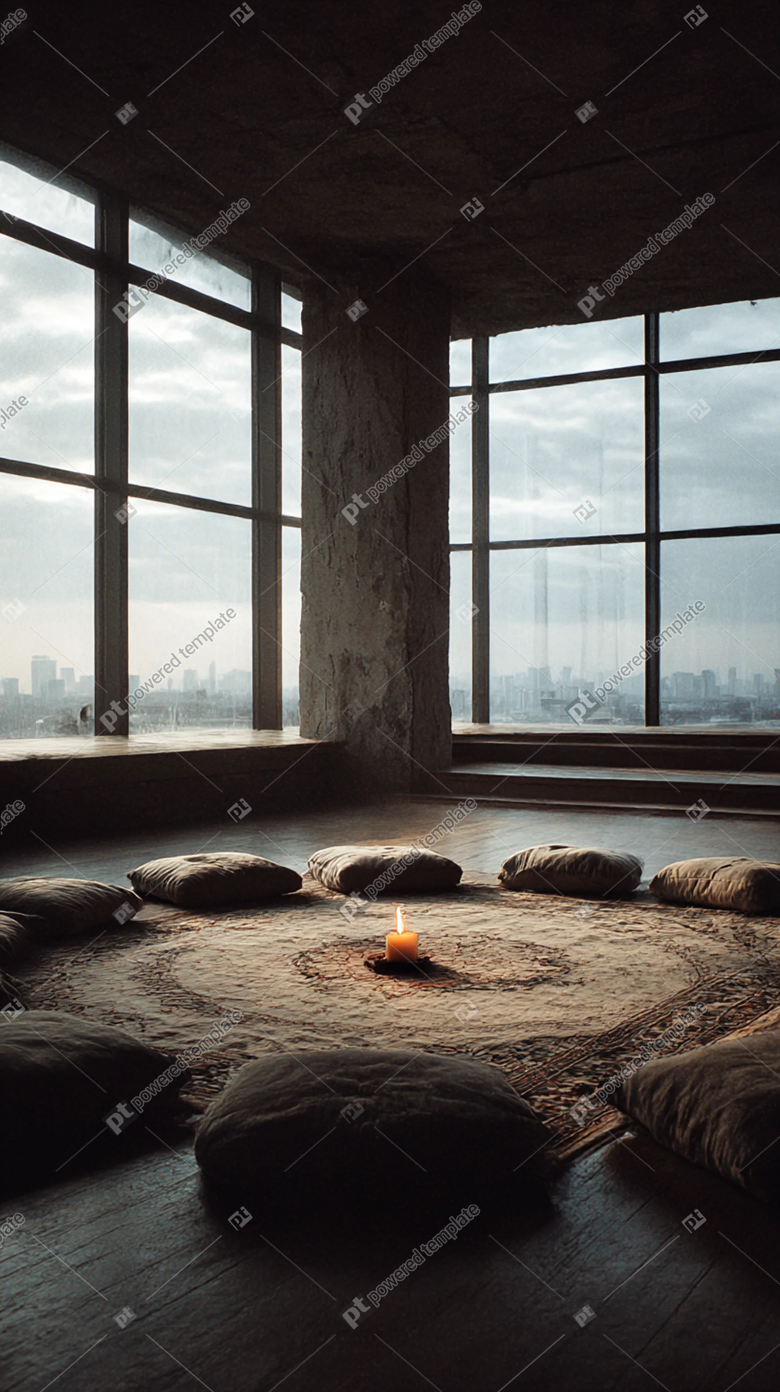 Urban Sanctuary Candlelit Meditation Circle with City Views | Free, AI ...